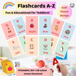 Printable Alphabet Flashcards A–Z for Toddlers Pastel Educational Cards ...