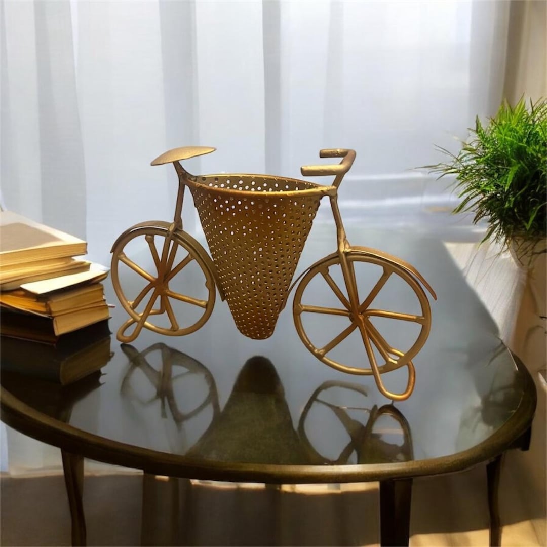 Whimsical Metal Bicycle Pen Holder | Gold Retro Bike Desk Organizer ...