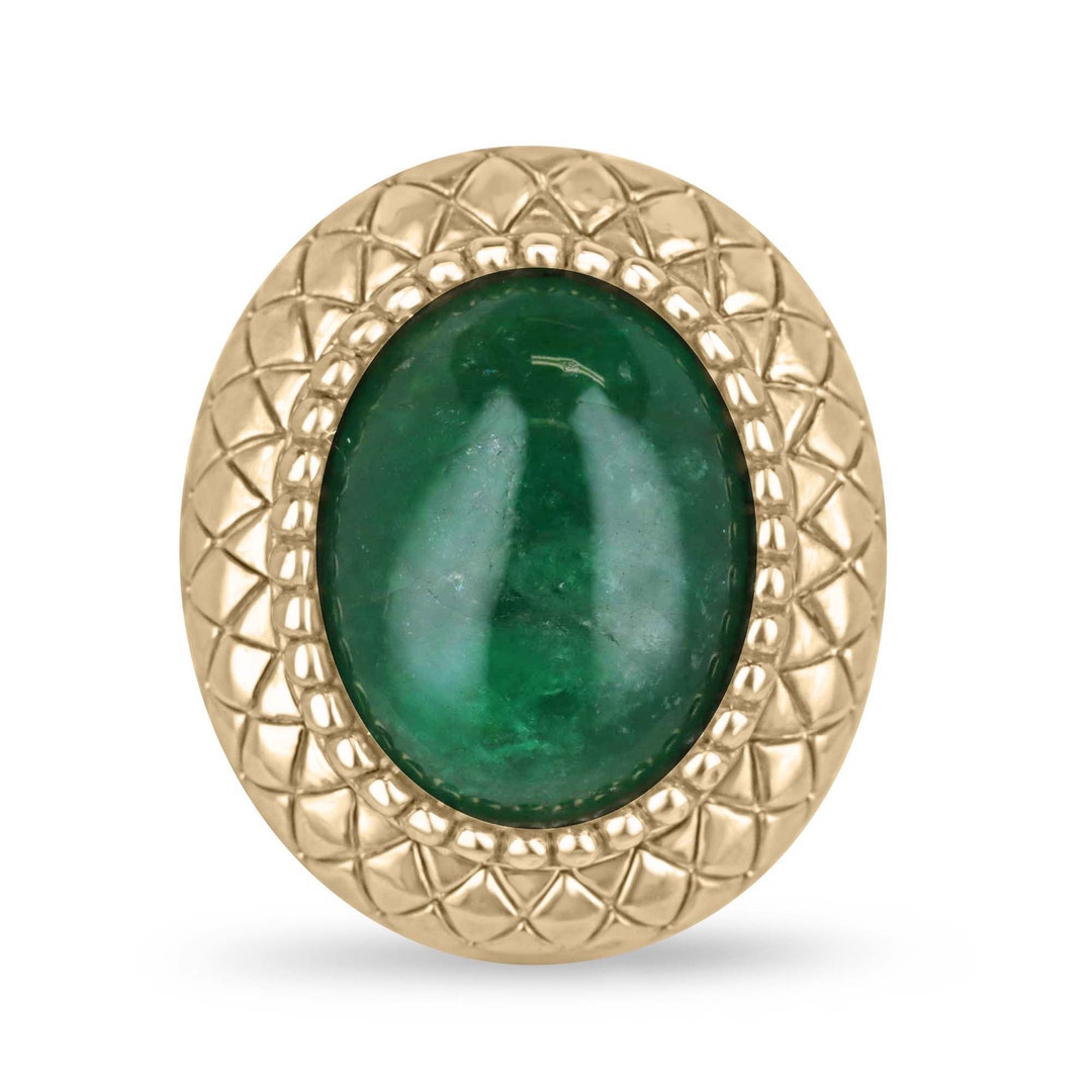 16.83ct 14K Oval Shaped Cabochon Cut Emerald Solitaire Antique Ring ...