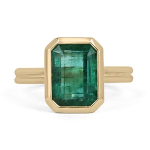 4.45ct 14K Natural Emerald Bezel Solitaire Ring, Vertical Emerald Bezel Ring,split Shank Emerald ...