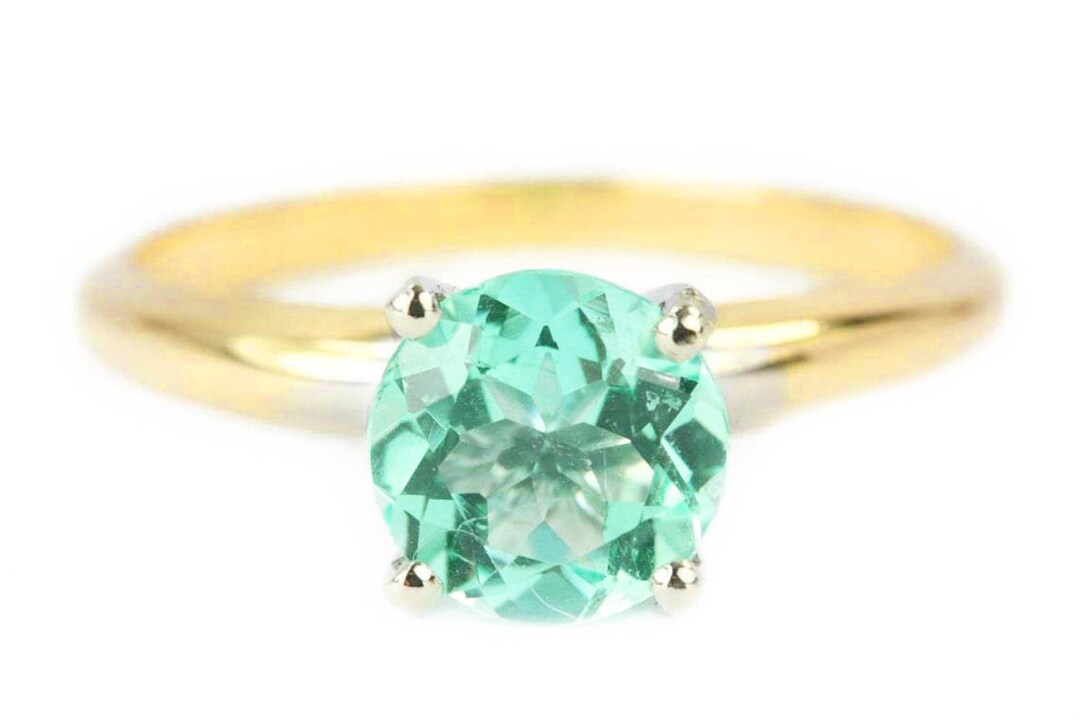 1.0 Carat Round Natural Emerald Solitaire Engagement Ring 14K, Classic ...