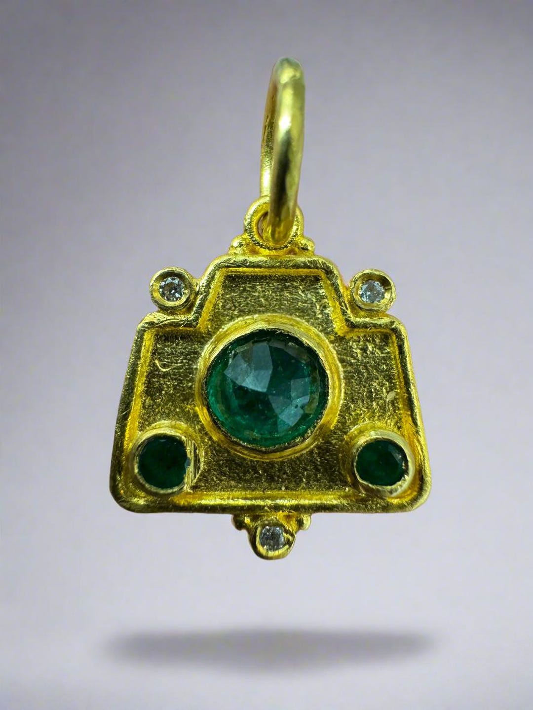 24K Gold Emerald & Diamond Camera Charm Pendant, Emerald Pendant ...