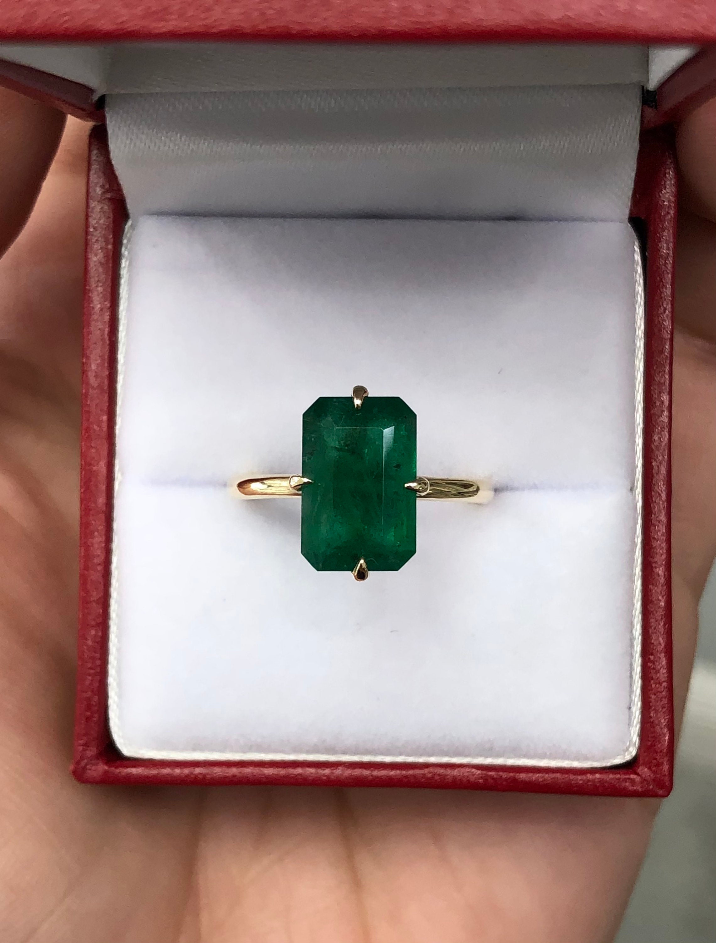 3.0ct Dark Green Emerald Solitaire 14K Gold Off Set Engagement | Etsy