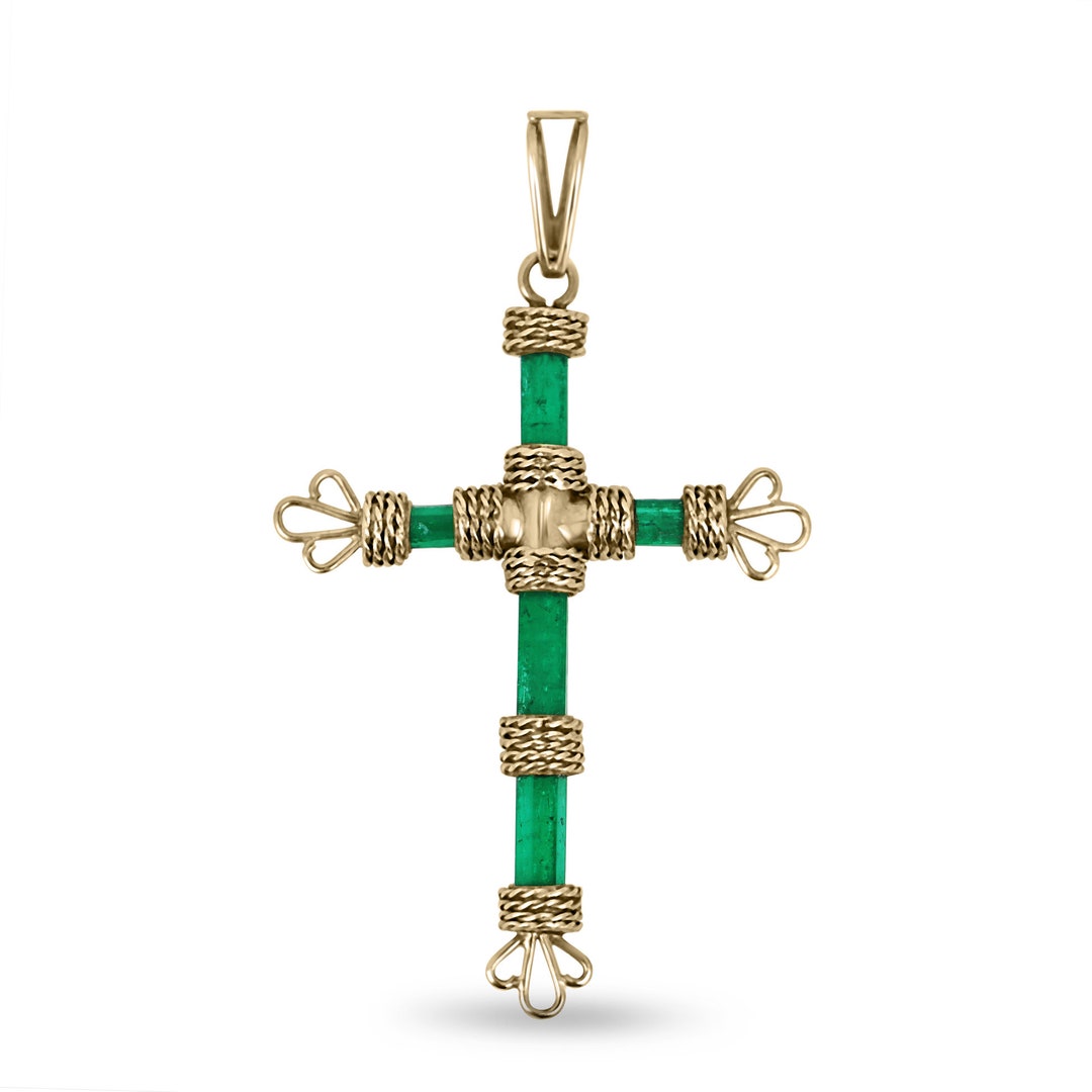 7.69tcw 18K Rough Colombian Emerald Gold Cross, Emerald Cross, Emerald ...