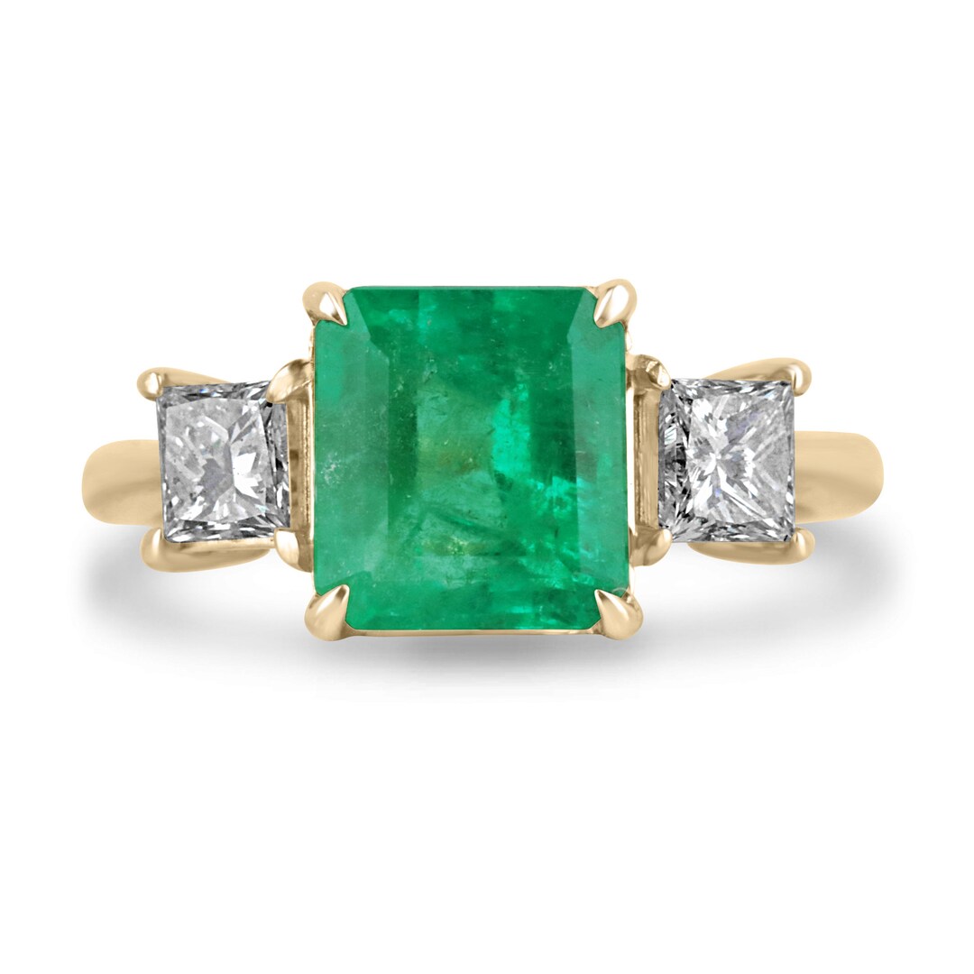 2.60tcw Asscher Emerald & Princess Cut Diamond Three Stone Ring, 14k ...