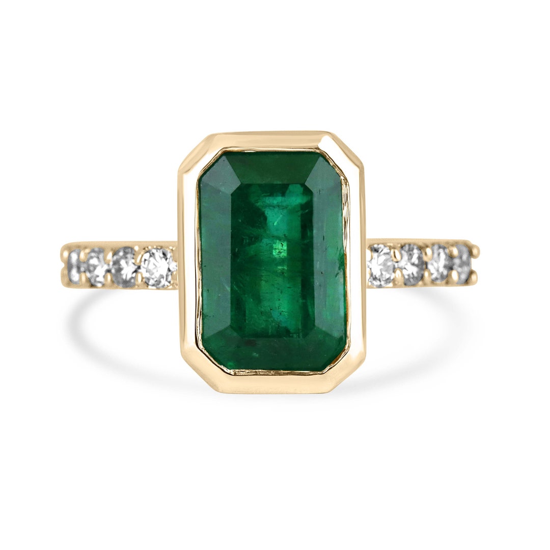 3.59tcw 14K Deep Rich Green Emerald Cut Emerald & Diamond Accent ...