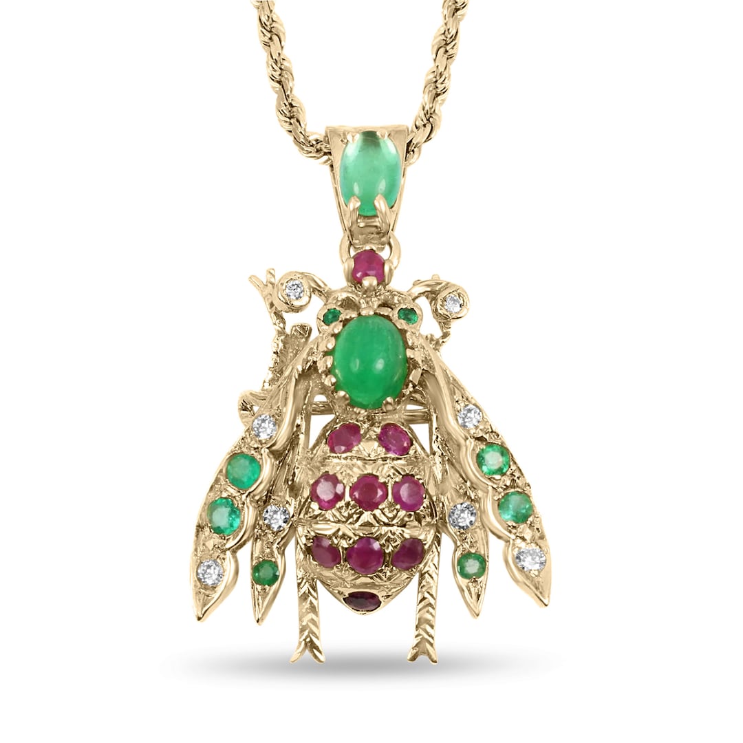 4.14tcw Estate Bug Necklace, Vintage Inspired 14k Gold Bee Necklace ...