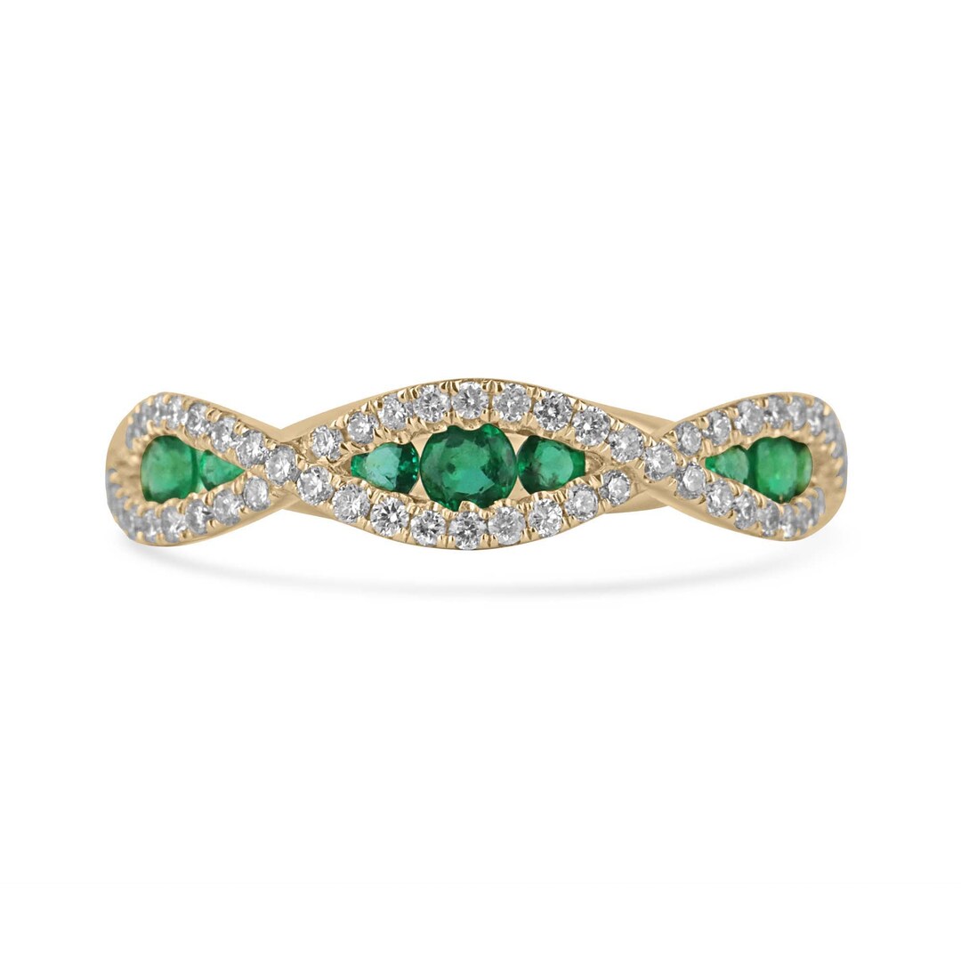 0.65tcw 14K Intertwining Brilliant Round Cut Diamond & Vivid Green ...