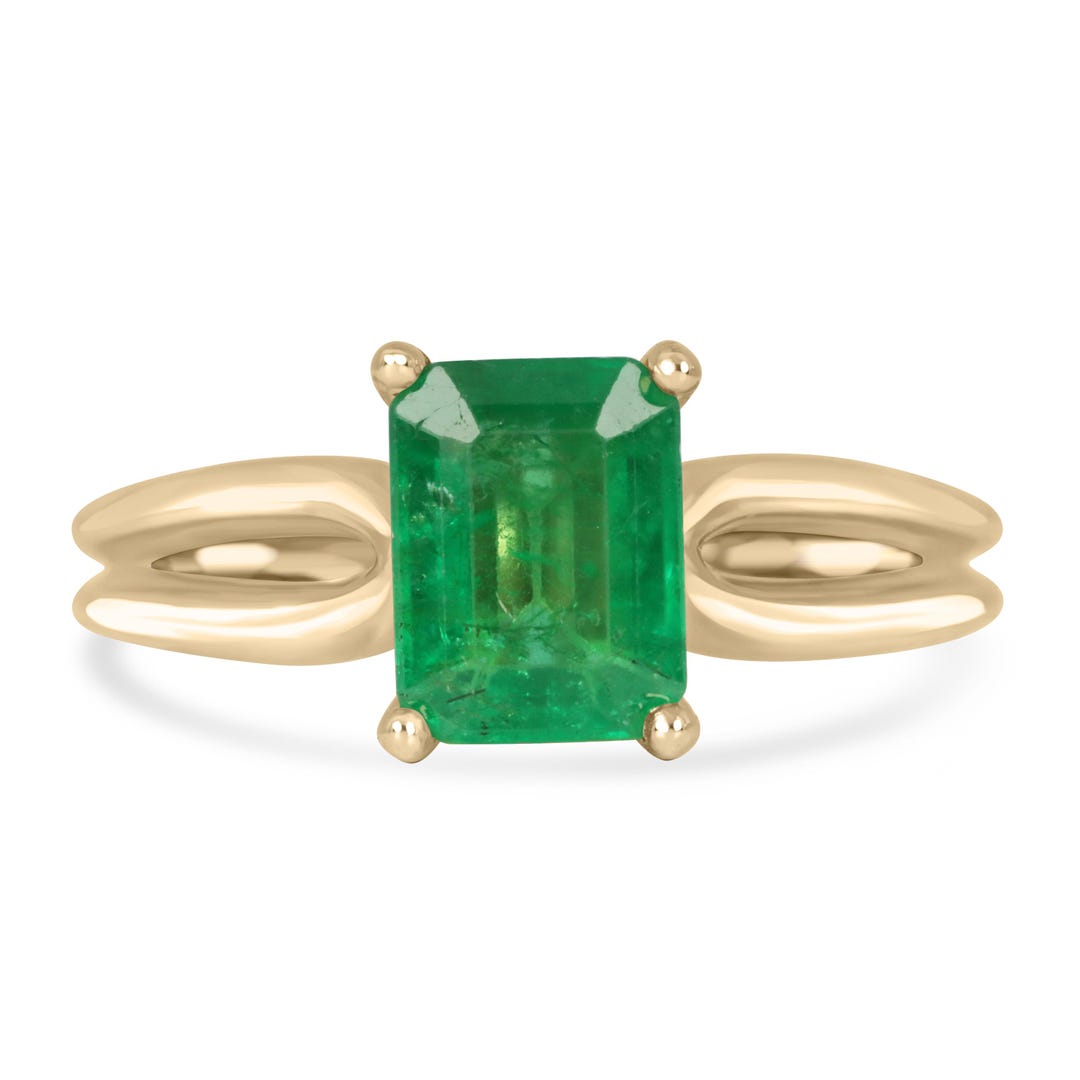 1.87ct 14K Rich Green Emerald Cut Emerald Solitaire Ring, Split Double ...