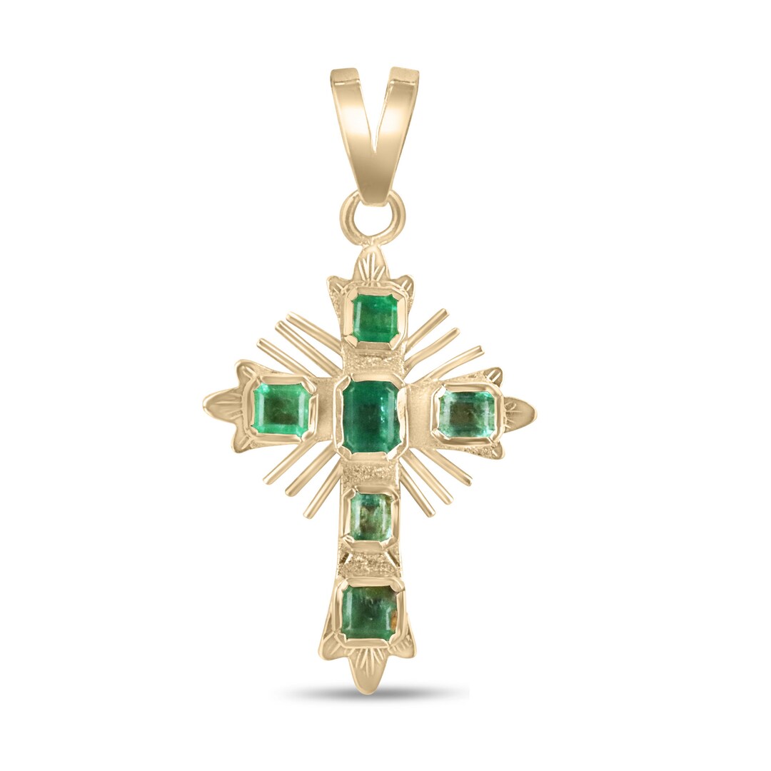1.25tcw 18K Colombian Emerald Pre-colombian Cross Pendant, Vivid Medium ...