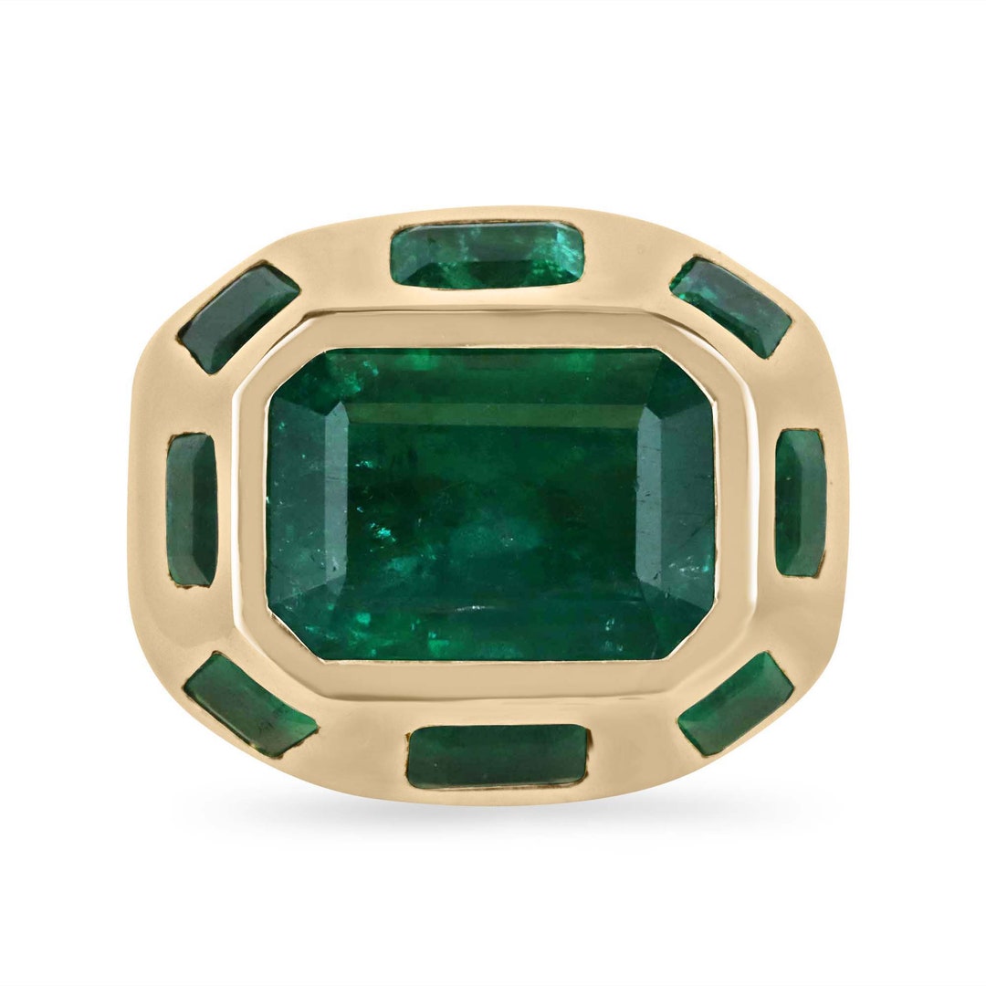 8.98tcw 18K Natural Multi-emerald Statement Ring, Bold Emerald Cut ...