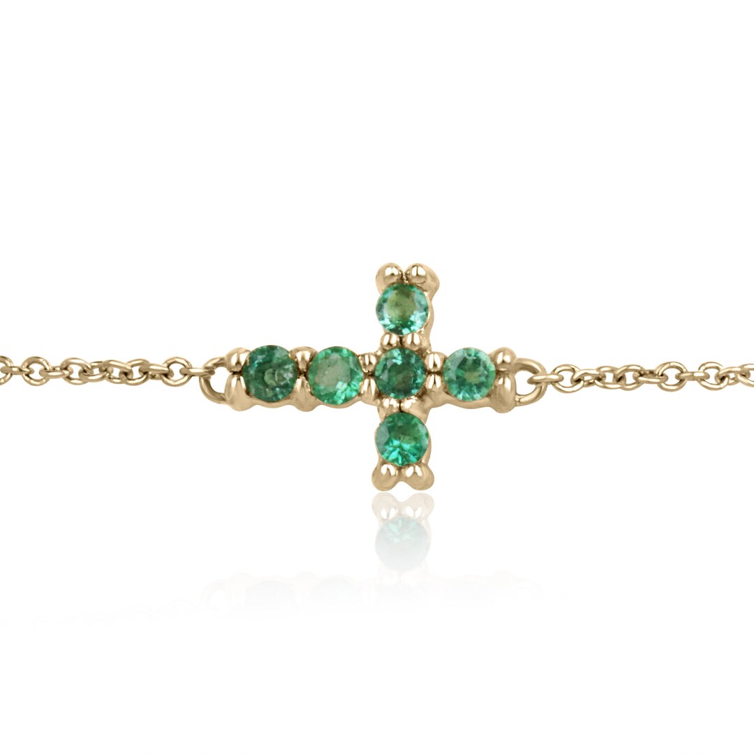 0.20tcw 14K Natural Emerald Cross Bracelet in Gold, Round Cut Vivid ...