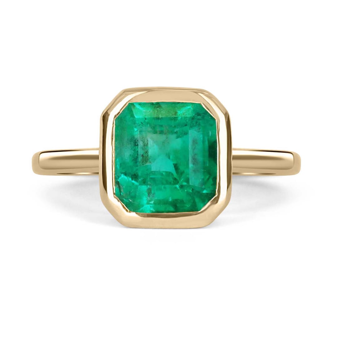 2.65cts Bezel Set Emerald Solitaire Ring 18K, Solitaire Emerald Ring ...