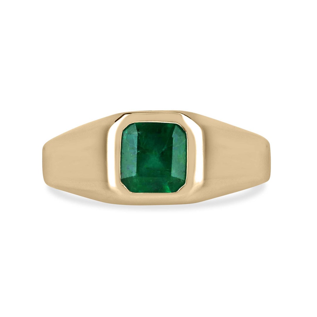 1.17ct 14K Alpine Green Emerald Solitaire Men's Ring, Unisex Emerald ...