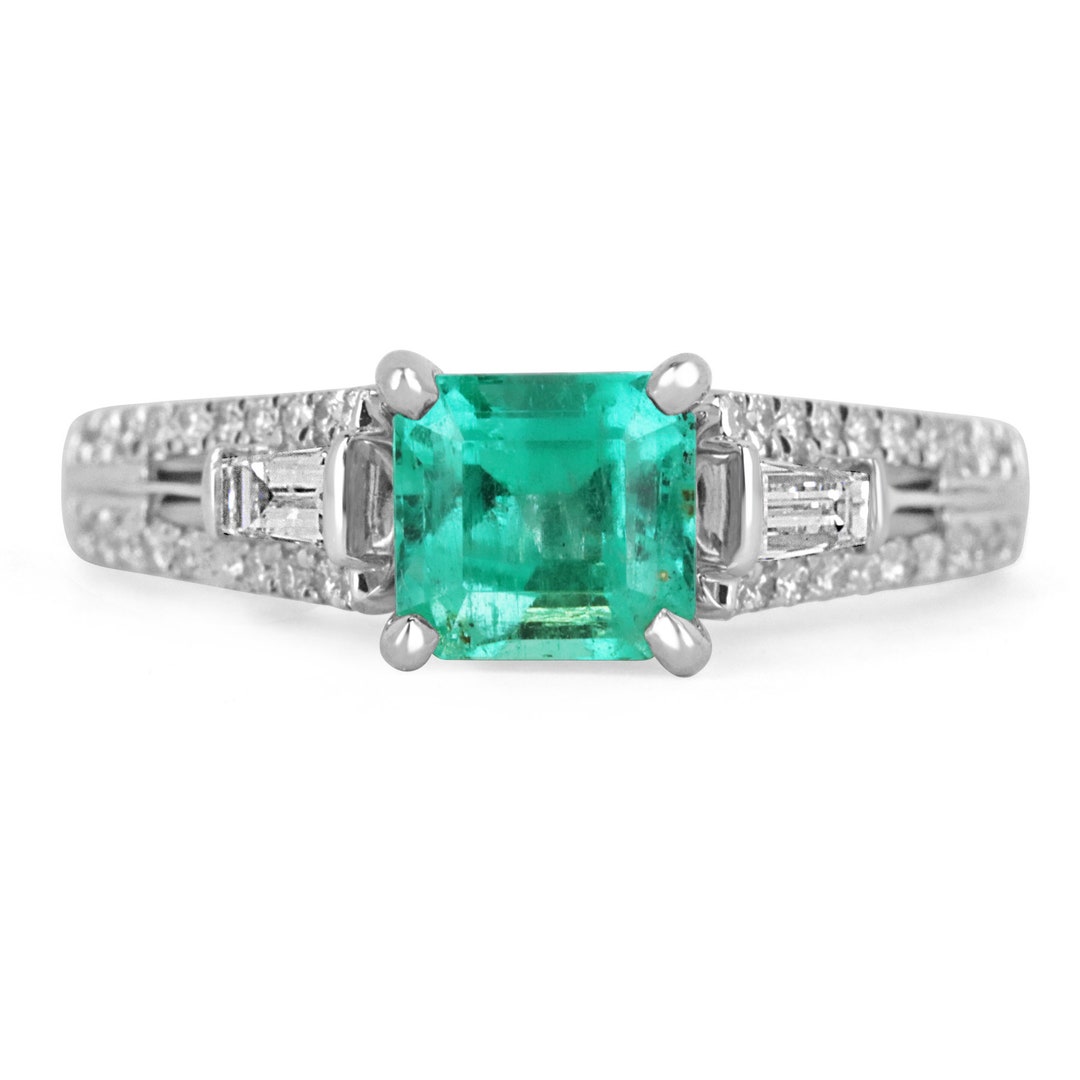 1.68tcw White Gold Emerald Solitaire With Diamond Accent Ring,emerald ...