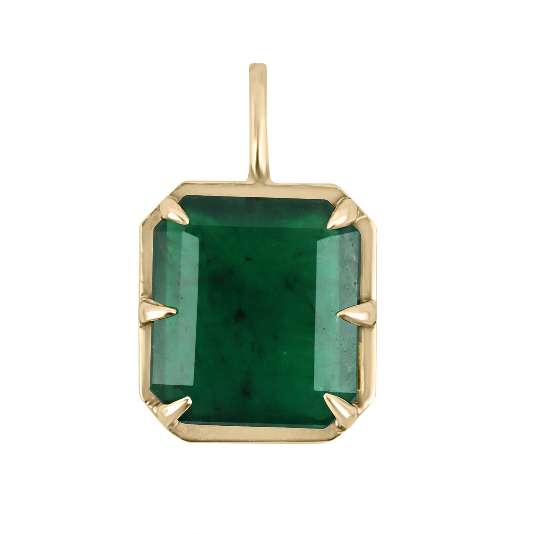 6.30ct Emerald Georgian Styled Solitaire Pendant 14K, 6-prong Emerald ...