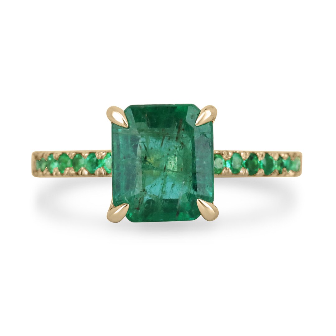 2.55tcw 14K Emerald Cut Emerald & Round Emerald Accents Engagement Ring ...