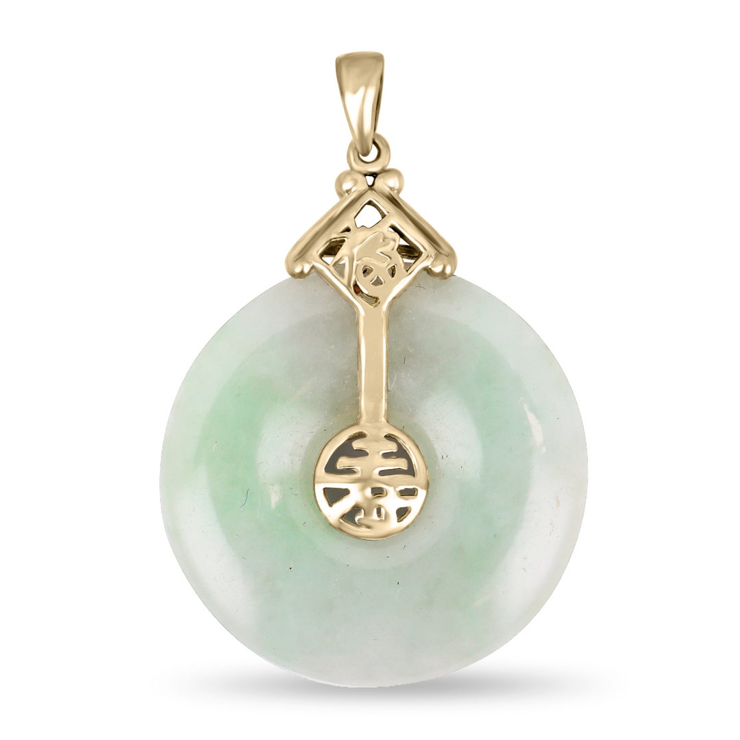 10K Jade Medallion Pendant, Light Green Jade Pendant, Natural Jade ...