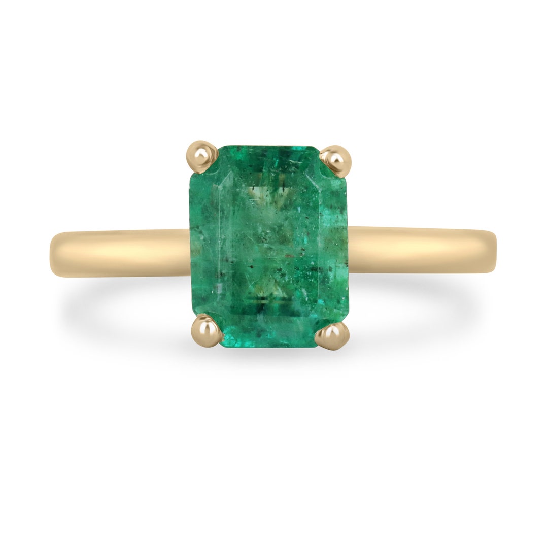 2.25ct 14K Natural Emerald Cut Emerald Solitaire Ring, Right Hand ...