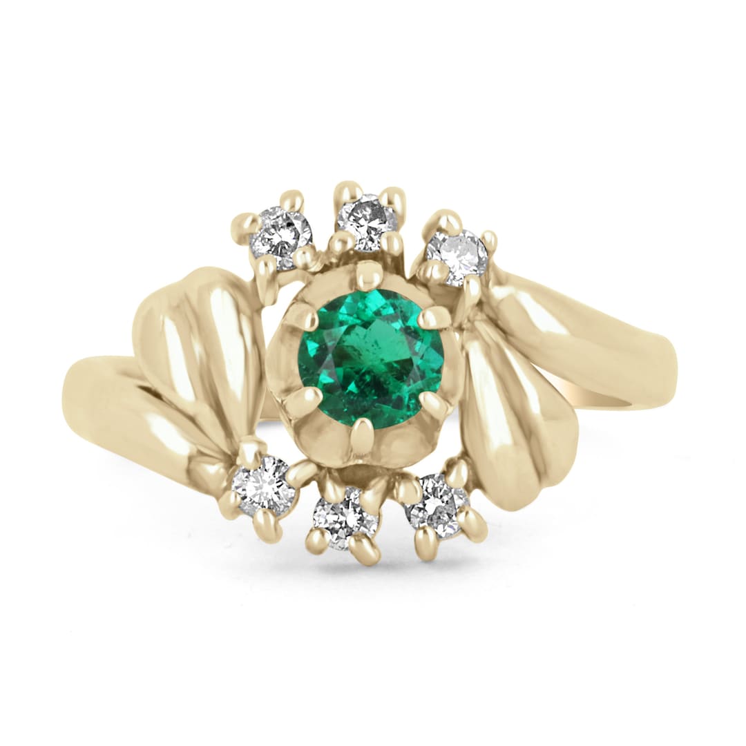0.36tcw Floral Cluster Smaragd Ring, Smaragd und Diamant Cluster Ring ...