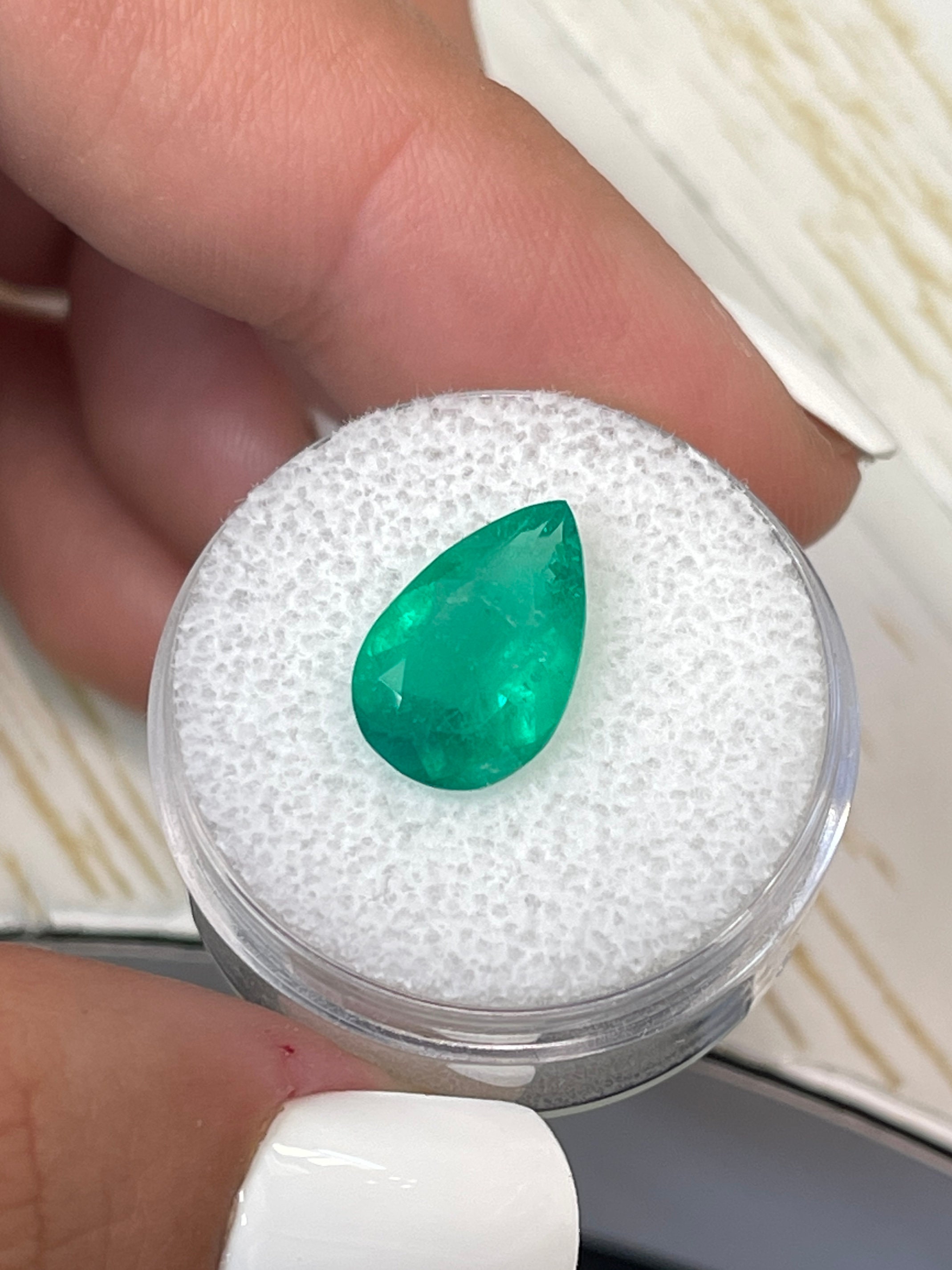 3.20 Carat 13.5x9 Green Natural Loose Colombian Emerald-pear Cut ...