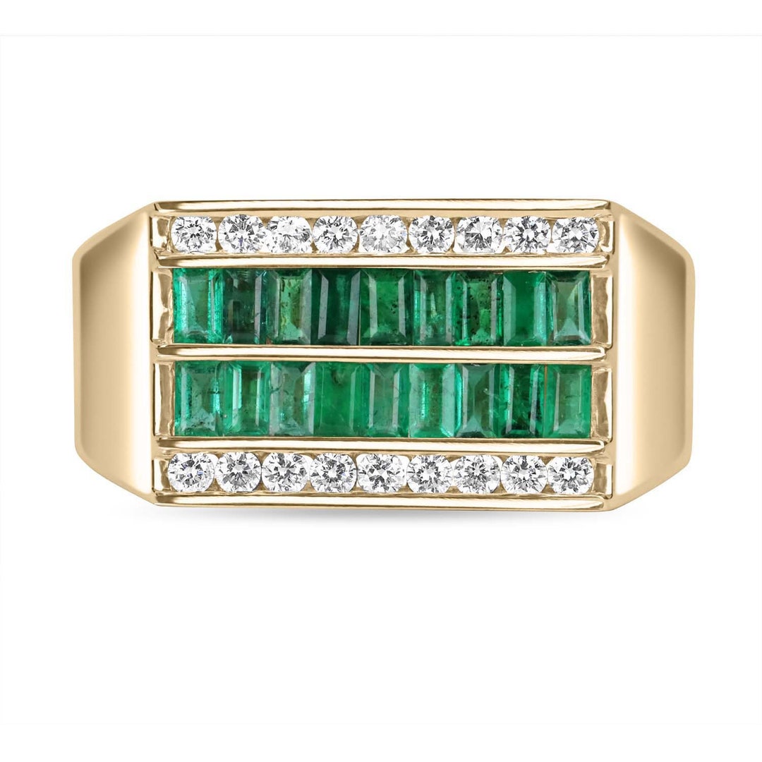 1.41tcw 14K Emerald & Diamond Men's Ring, Emerald Cut and Brilliant ...