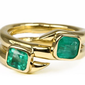 2.50tcw Double Bezel Set Natural Green Emerald 2 Stone Square | Etsy