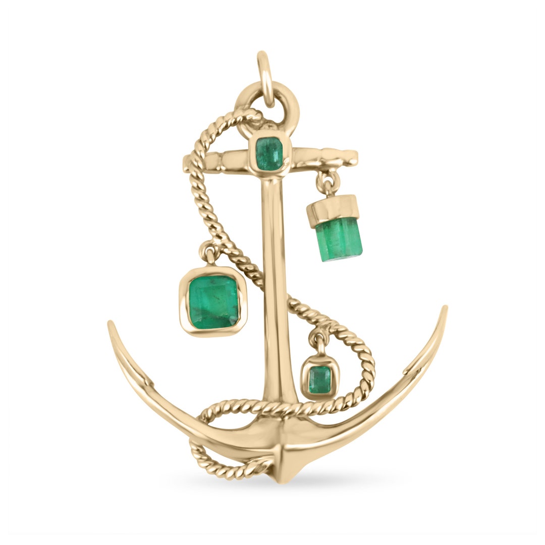 3.34tcw Anchor Pendant Emerald Anchor Necklace Gold Emerald - Etsy