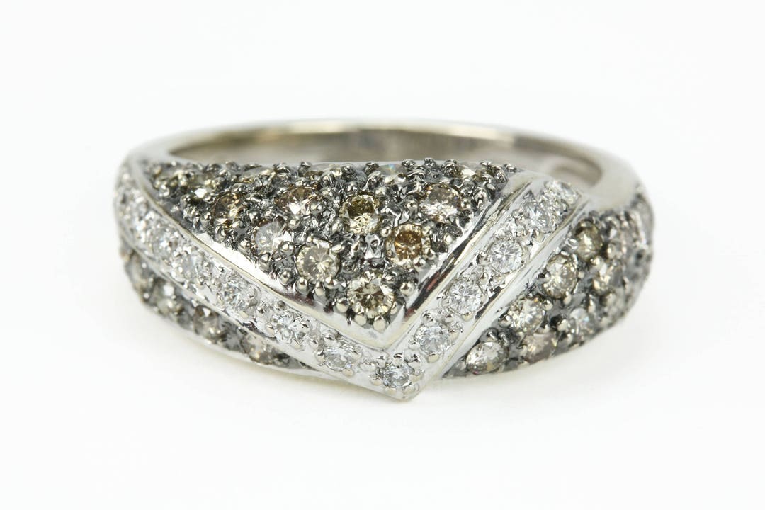 Cocoa Brown Diamond Cluster Pave Ring 14K, Champagne Diamond White Gold ...
