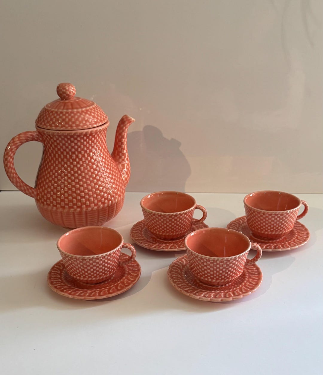Bordallo Pinheiro Portugal Coral Tea Set - Rare Find - Rare Finds ...