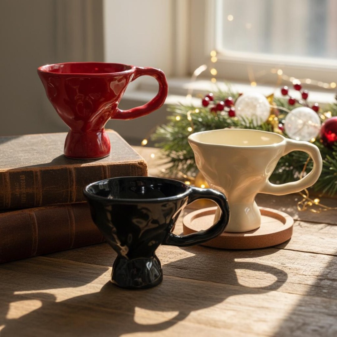 Christmas Inverted Triangle Mug - Unique Geometric Ceramic Cup With ...