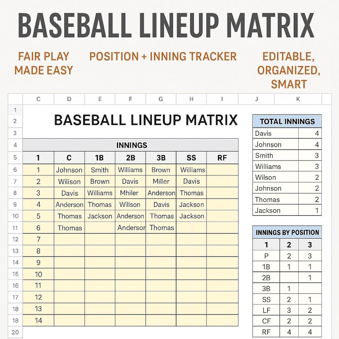Baseball Lineup Matrix | Auto-tracking Game Planner for Coaches ...