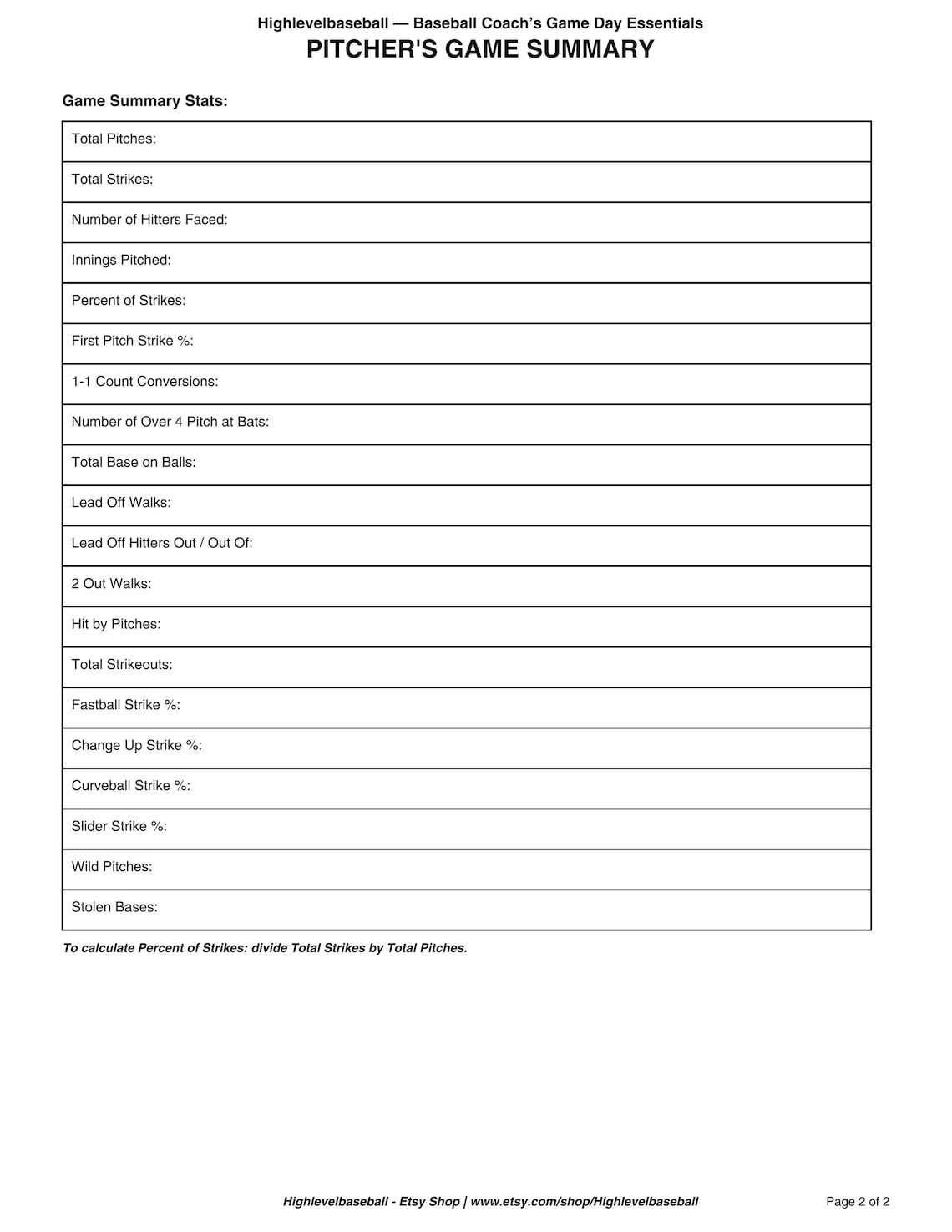 Baseball Printable, Pitching Chart, Coach Tracker, Game Day Chart ...