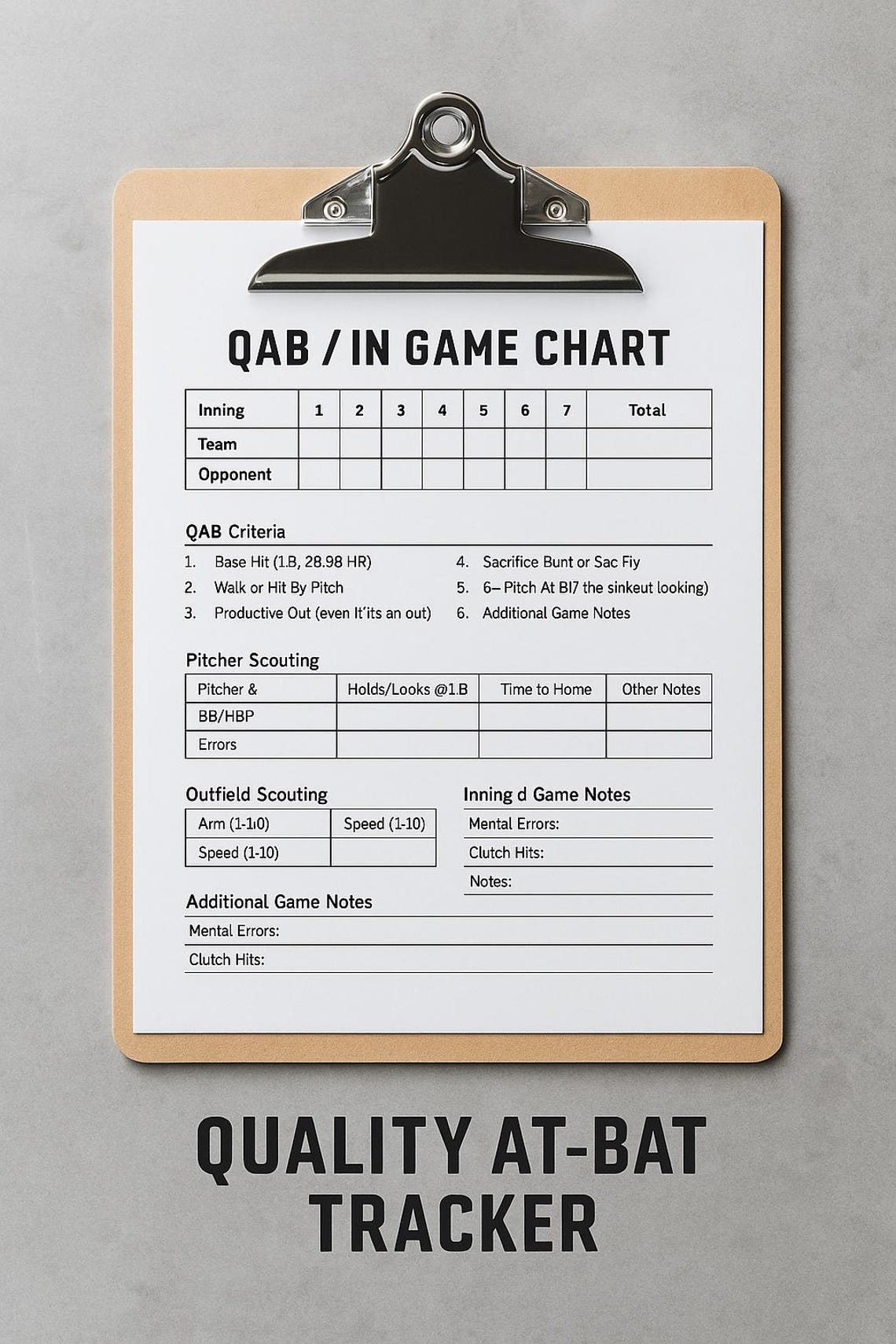 Quality At-bat Tracker Printable | Baseball Coaching Chart | QAB PDF ...