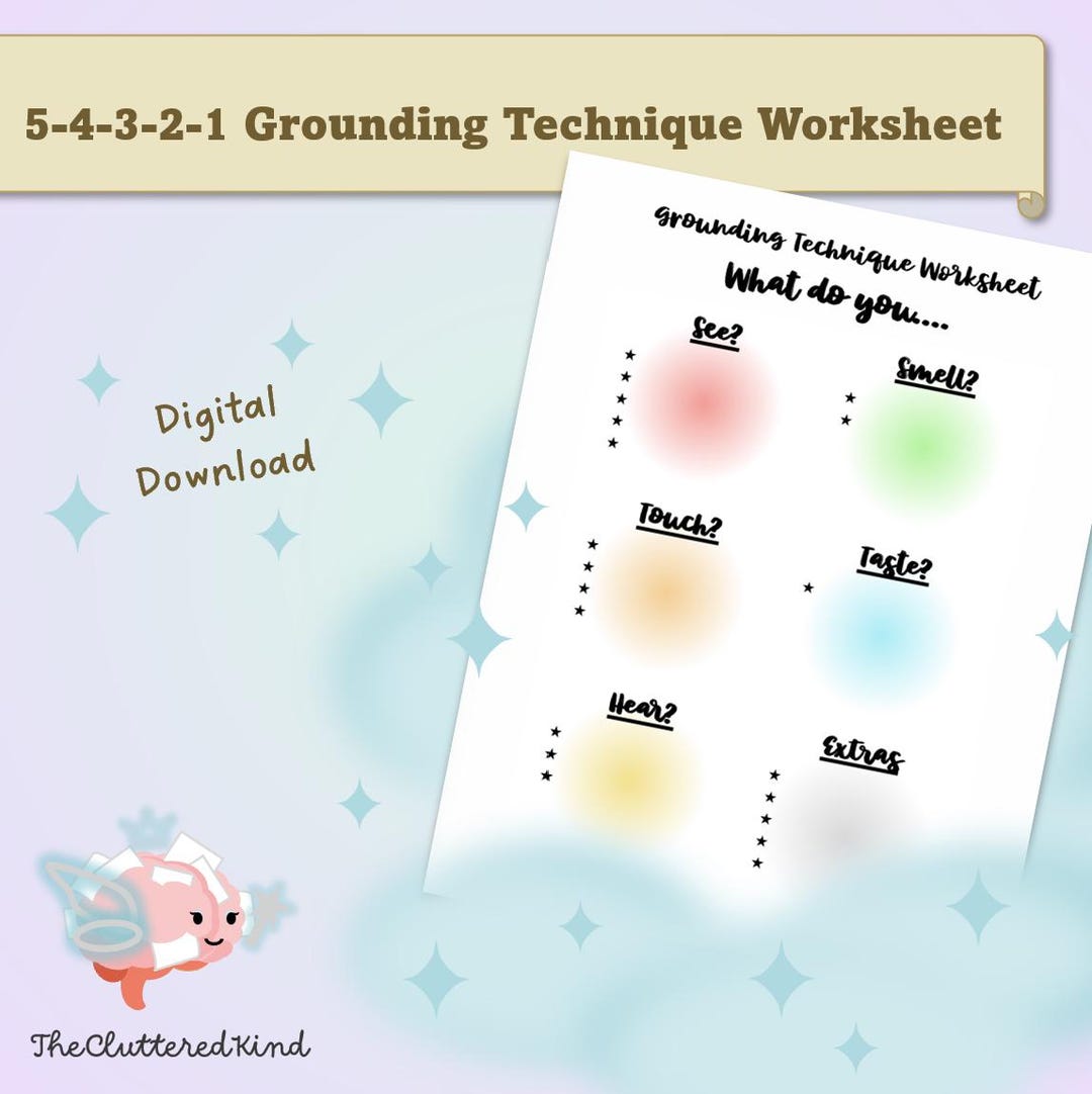 54321 Grounding Technique Worksheet for Anxiety and Overwhelm ...