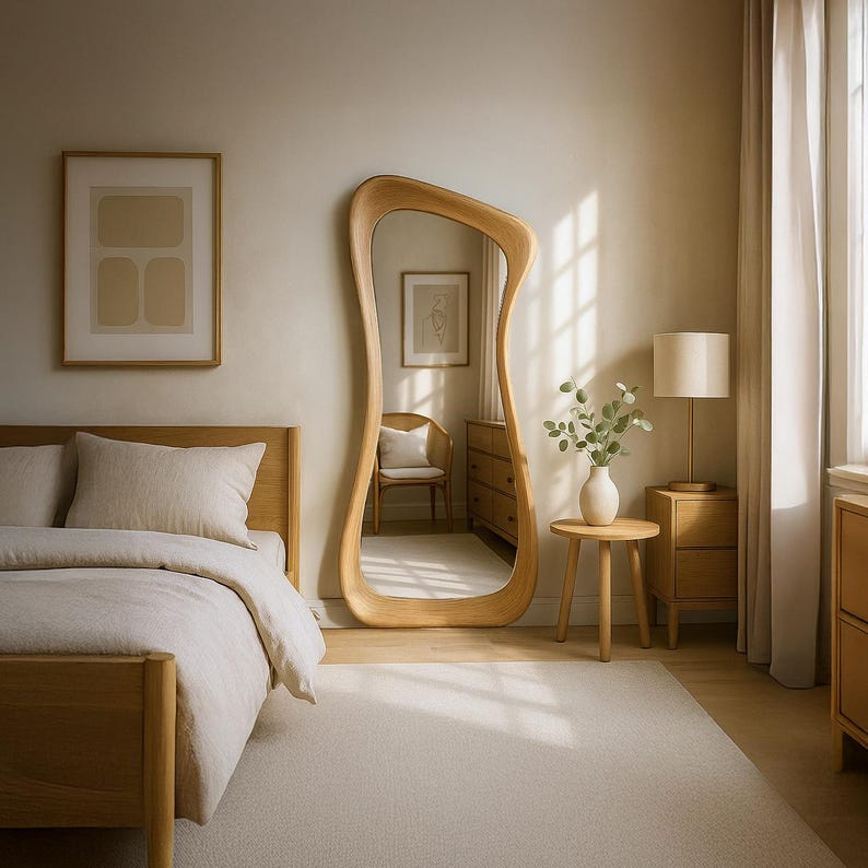 Handmade Oak Full Length Mirror – Modern Asymmetrical Floor Mirror - Etsy
