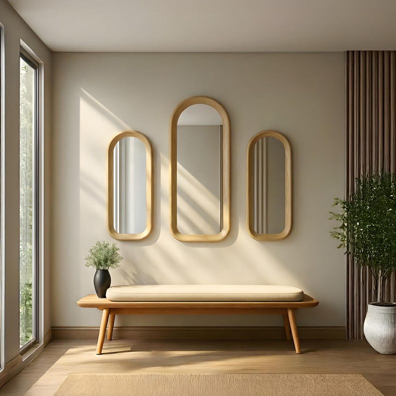 Asymmetrical Oak Mirror Set: Modern Irregular Wall Decor - Etsy