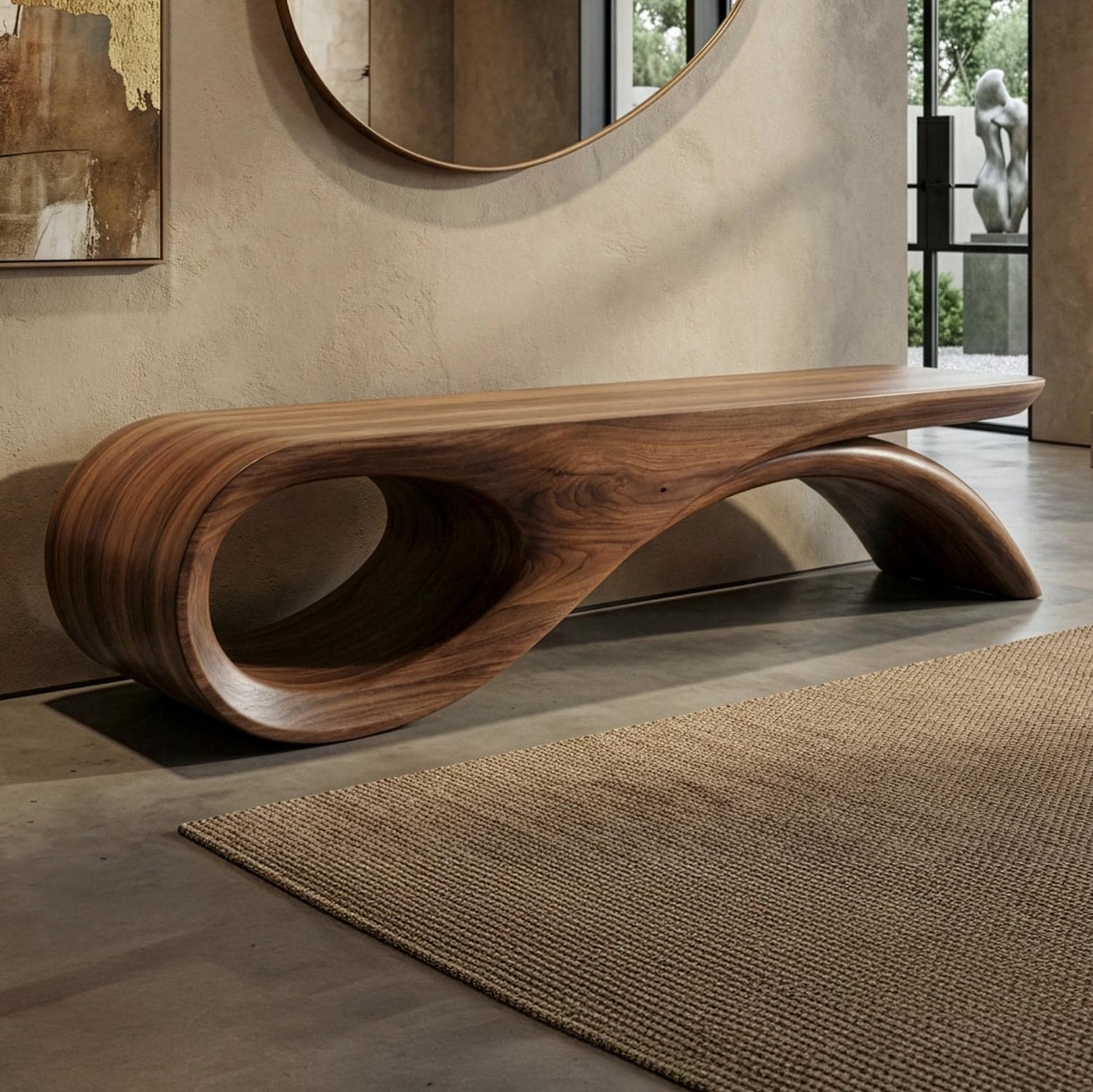 Handmade Solid Walnut Bench, Sculptural Mid-century Modern Design - Etsy