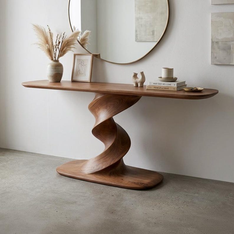 Sculptural Walnut Console Table, Organic Modern Entryway Furniture, Mid ...