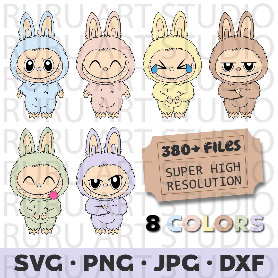 6 Labubu Expressions PNG, La Bubu Emoji SVG, Kawaii Monster Face ...