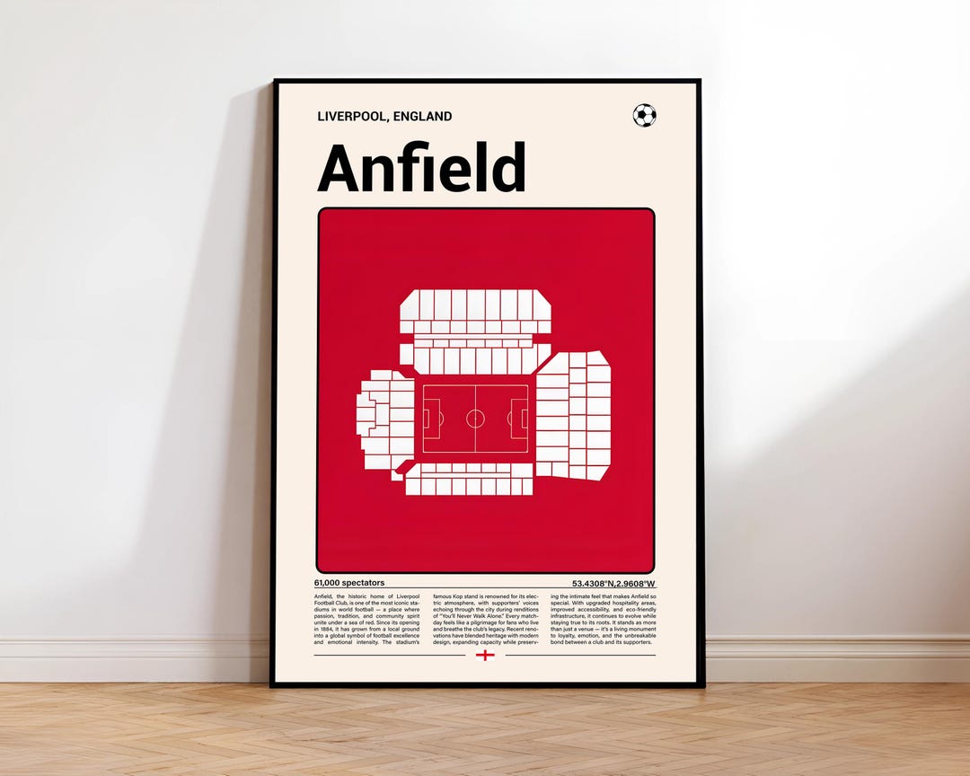 Liverpool Anfield Minimalist Map Prints, Football Wall Art Print Unique ...
