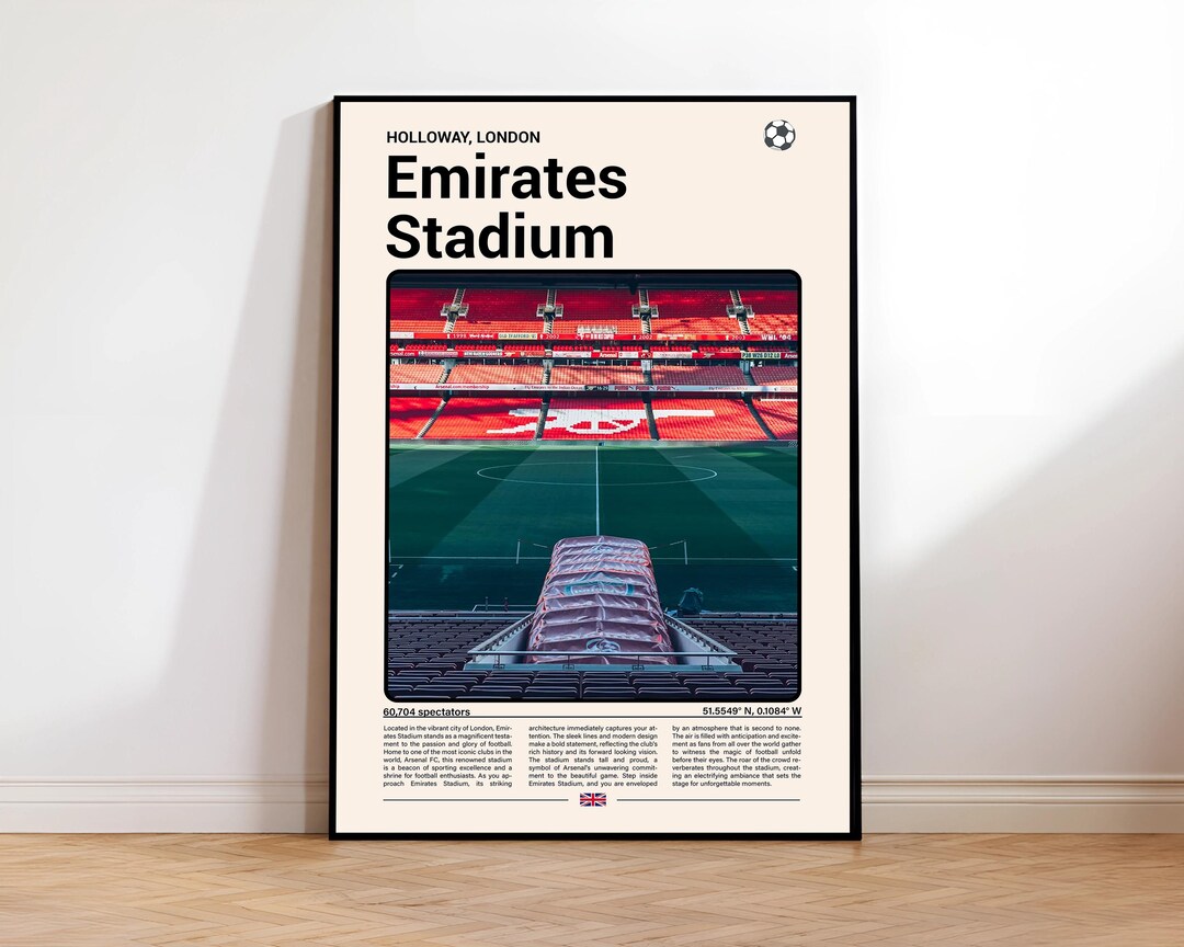 Arsenal Emirates Stadium, Football Wall Art Print Unique, Map Prints ...