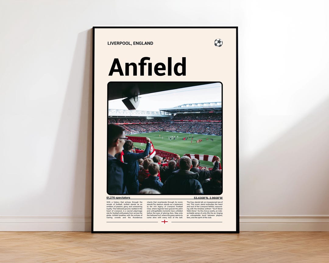 Anfield Stadium Printable Wall Art | Liverpool FC Soccer Poster ...