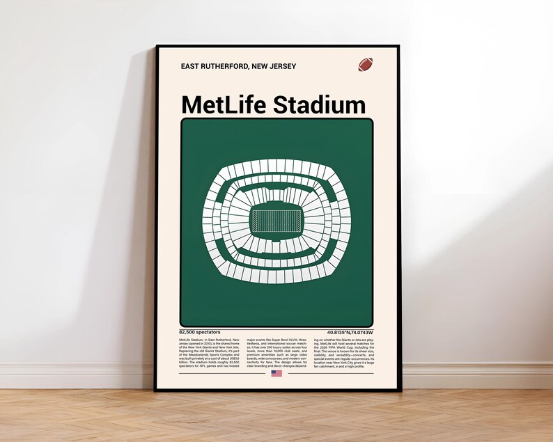 Metlife Stadium Wall Art Print | New York Giants & Jets Stadium Poster ...