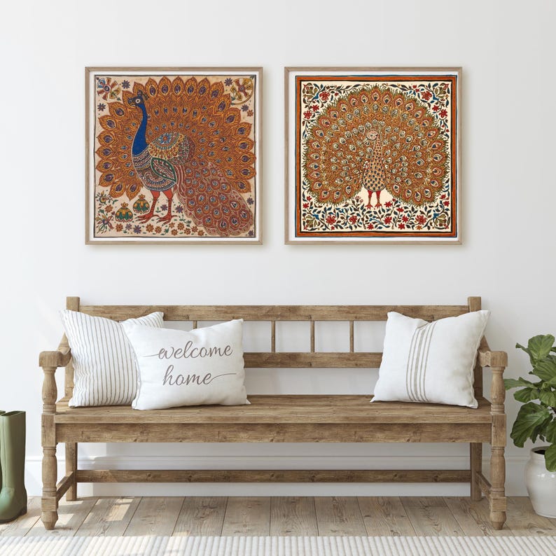 Peacock Wall Art, Colorful Bird Print, Indian Folk Decor, Madhubani ...