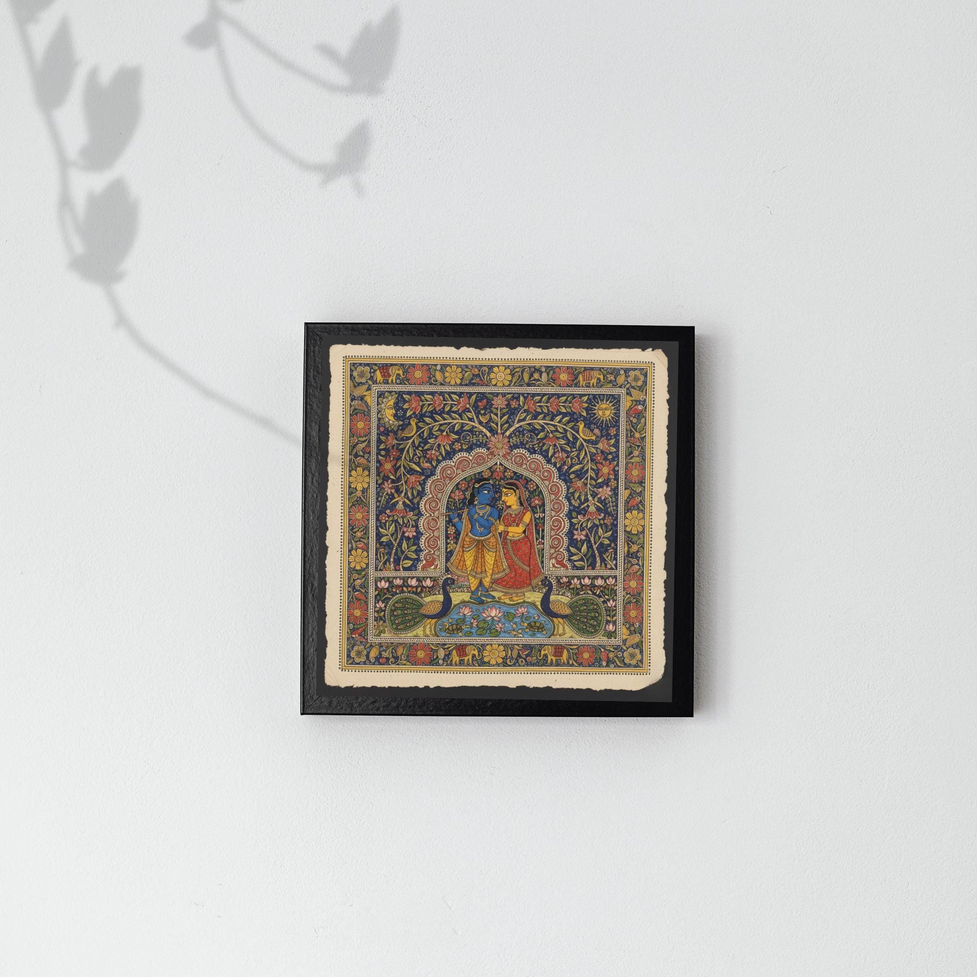 Madhubani Print, Krishna Radha Art , Indian Folk Painting, Vibrant ...