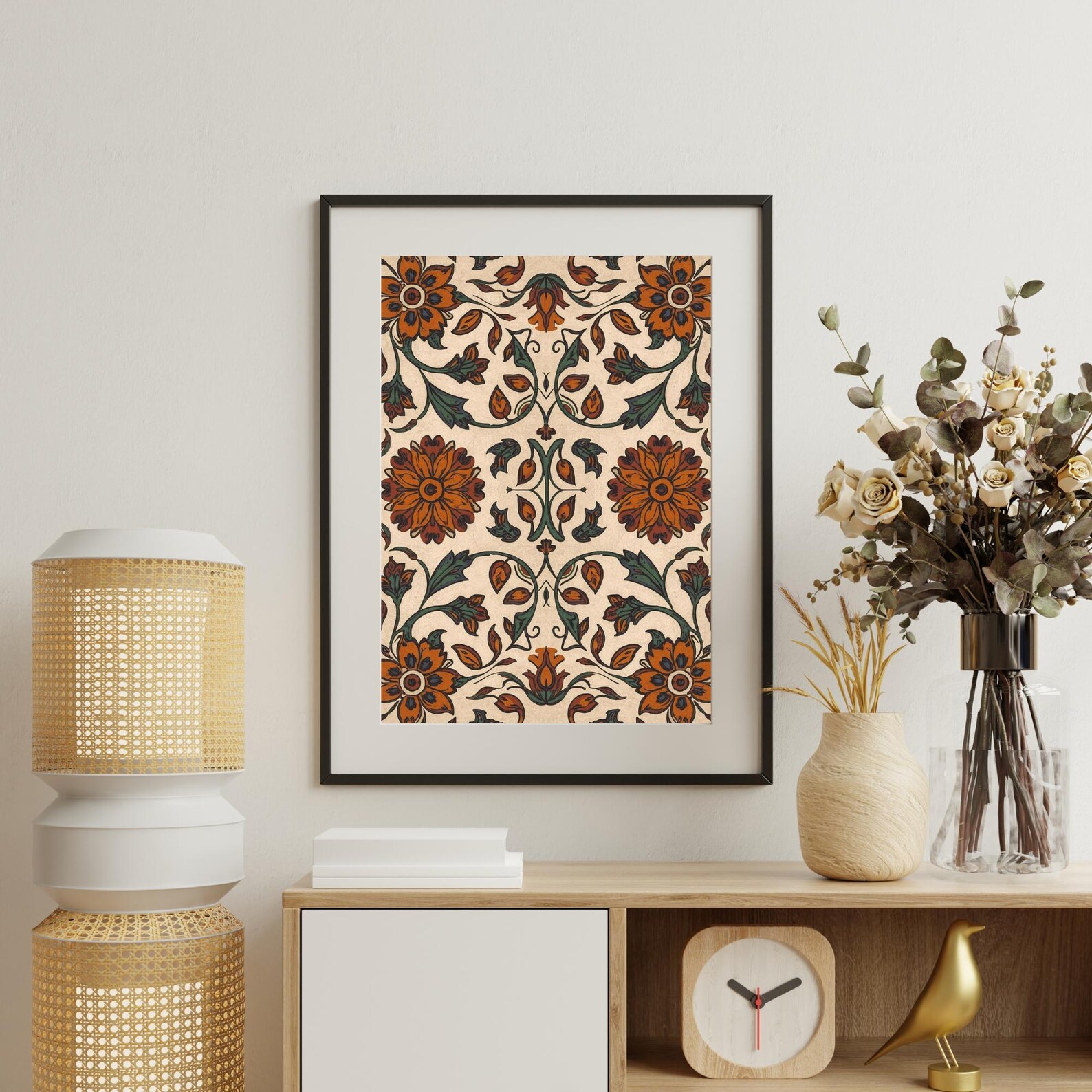 Madhubani Painting ,vintage Floral Wall Art, Mithila Folk Print, Indian ...
