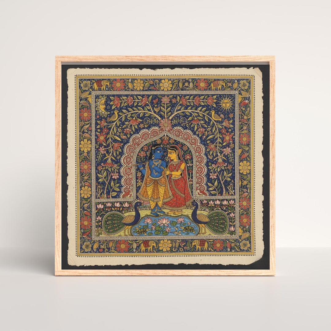 Madhubani Print, Krishna Radha Art , Indian Folk Painting, Vibrant ...