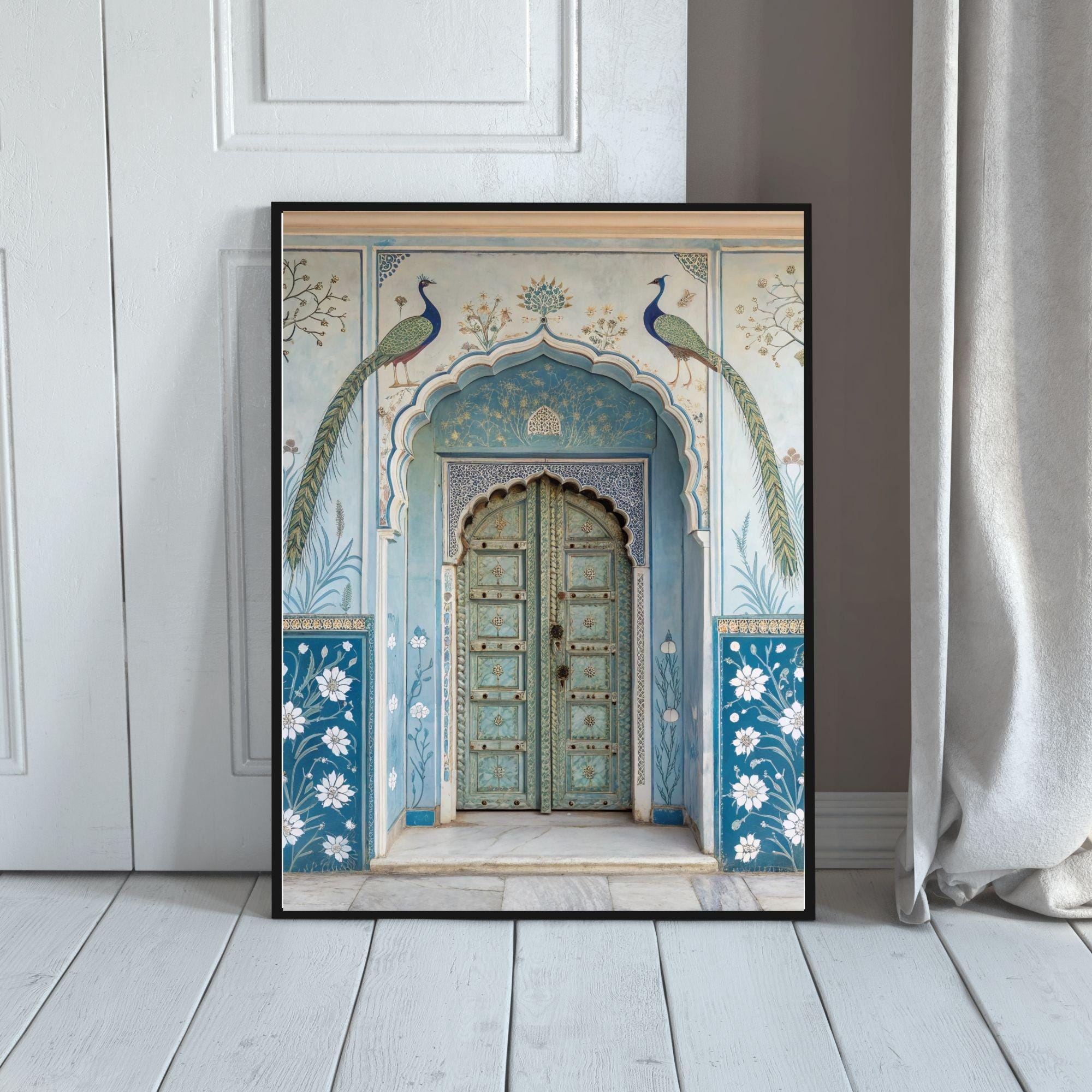 Blue Peacock Gate ,jaipur Wall Print, Rajasthani Door Art, Indian ...