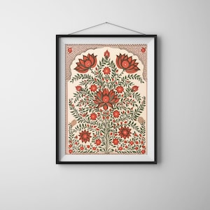 Madhubani Painting ,vintage Floral Wall Art, Mithila Folk Print, Indian ...